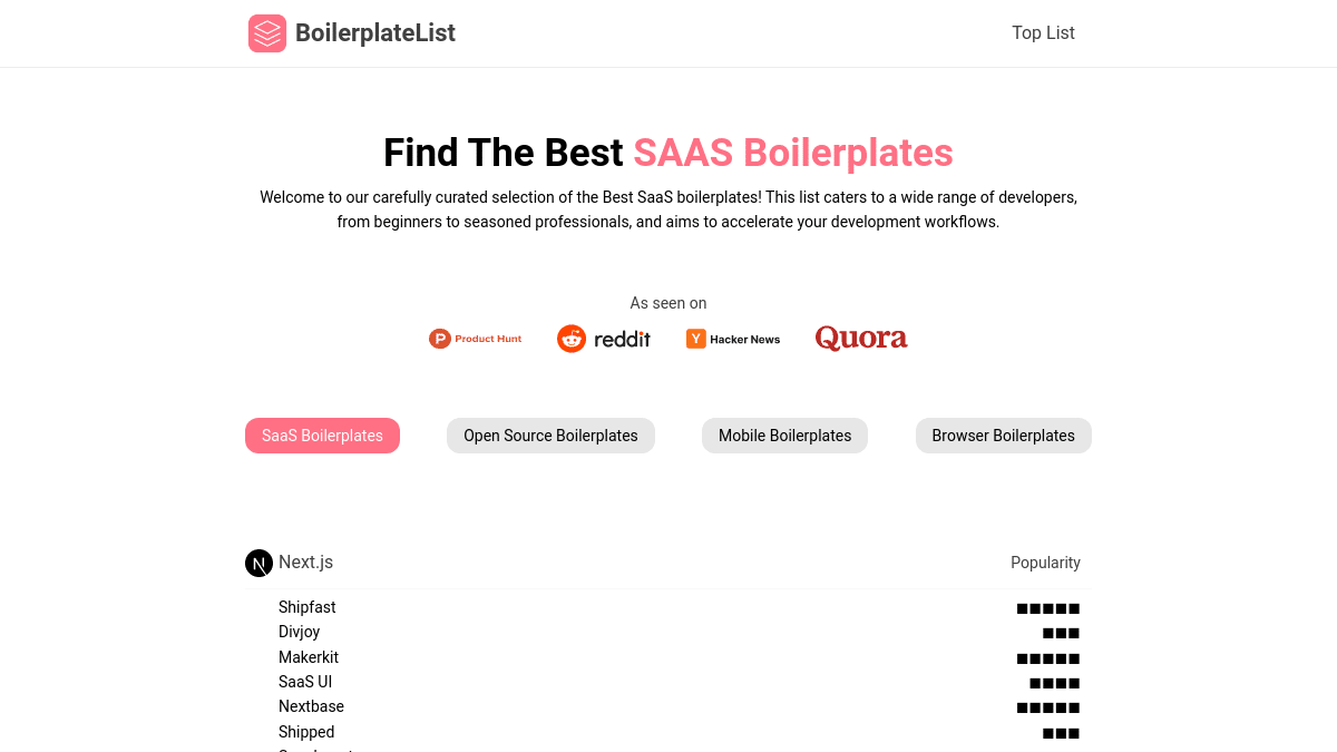 😍 Discover over 171+ SaaS Boilerplates 🚀
